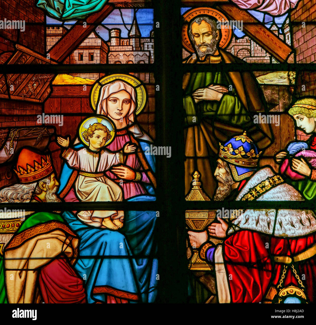 Stained Glass window depicting the Epiphany, the Visit of the Three ...
