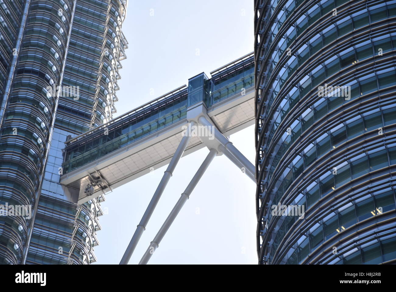 View of the bridge connecting the Petronas twin towers in Kuala Lumpur ...