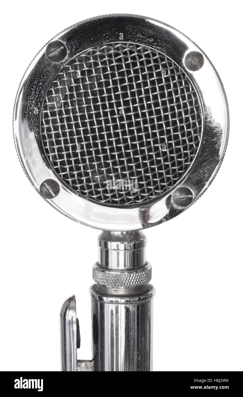 Microphone with wire mesh atop on a white background Stock Photo - Alamy