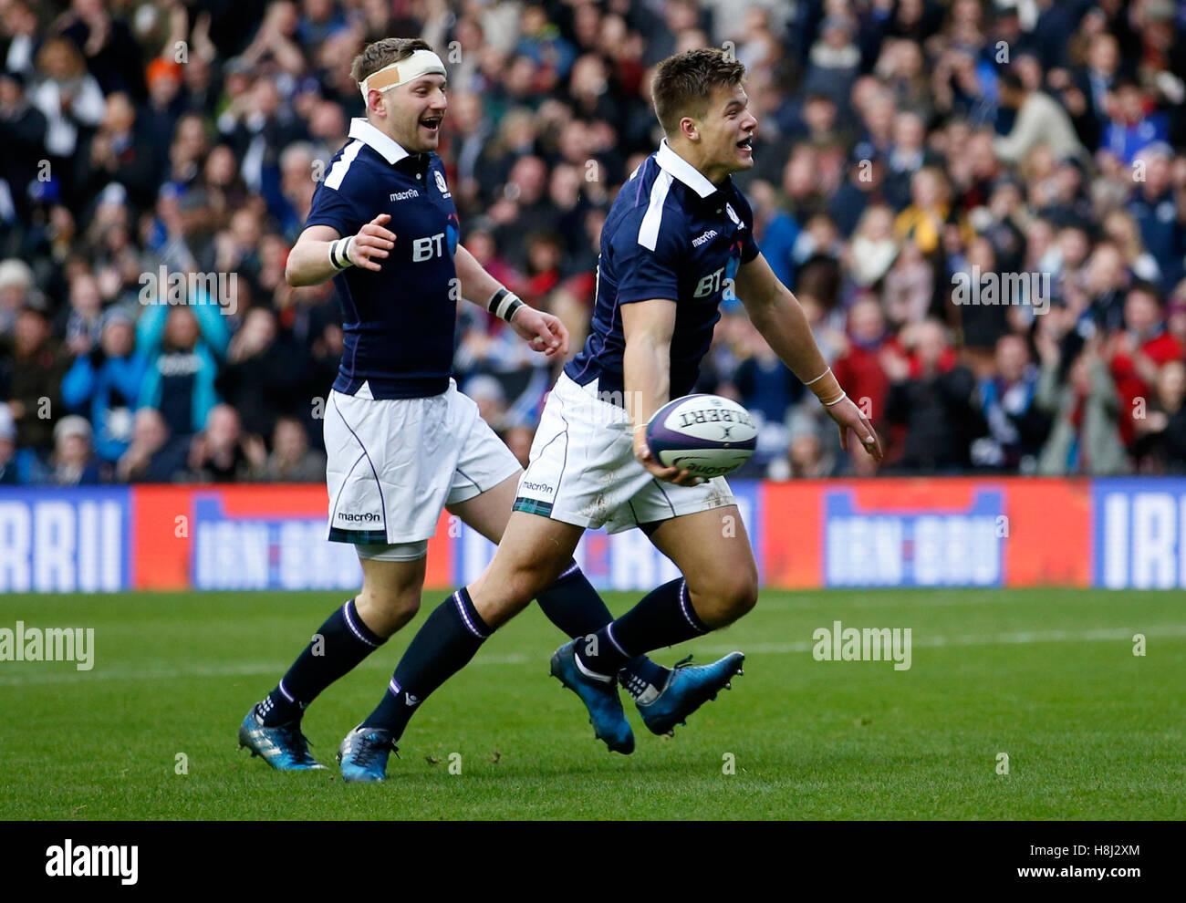 Scotland's Huw Jones celebrates scoring his sides 1st try during the ...
