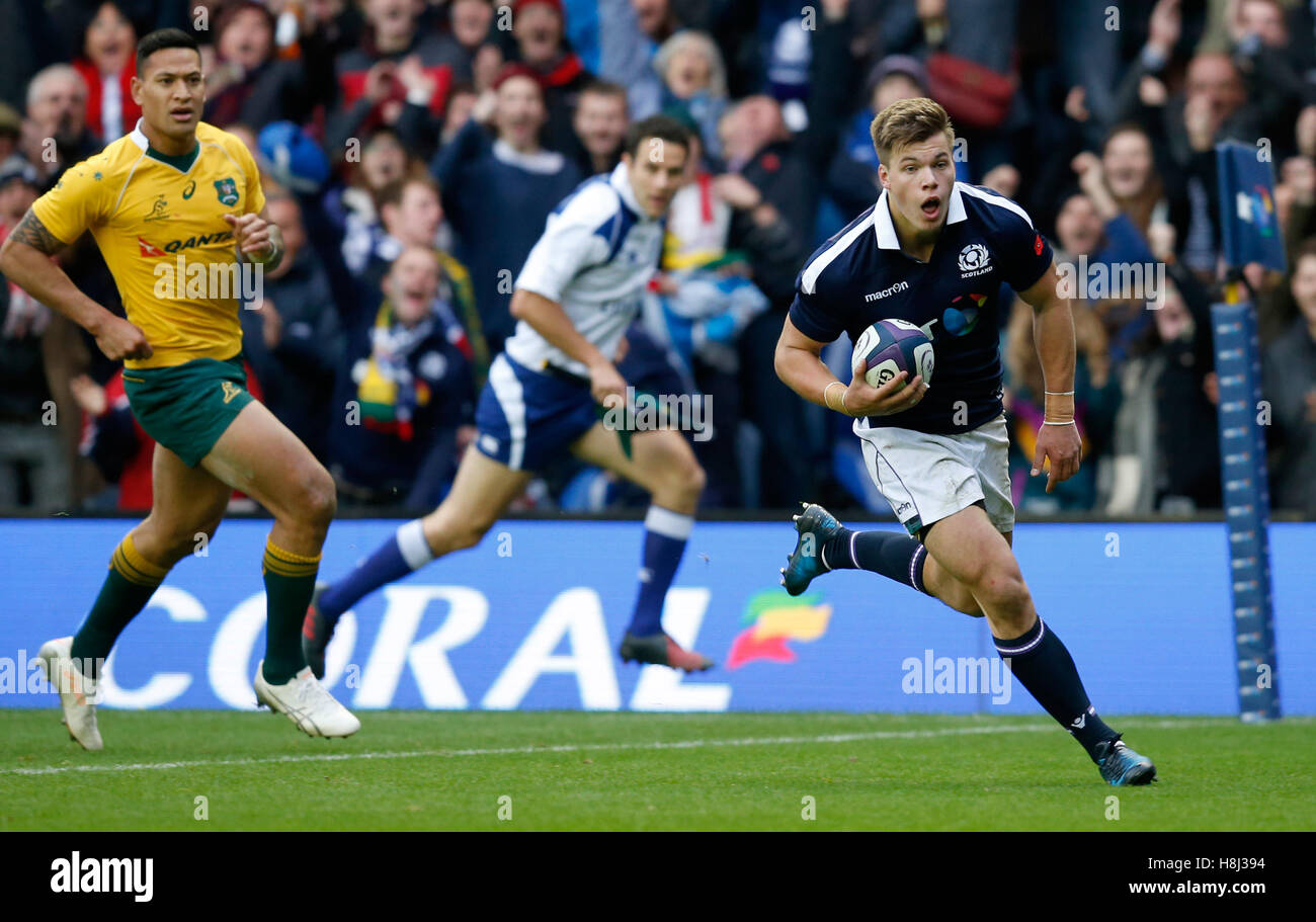 Scotland's Huw Jones scores his sides second try during the Autumn ...