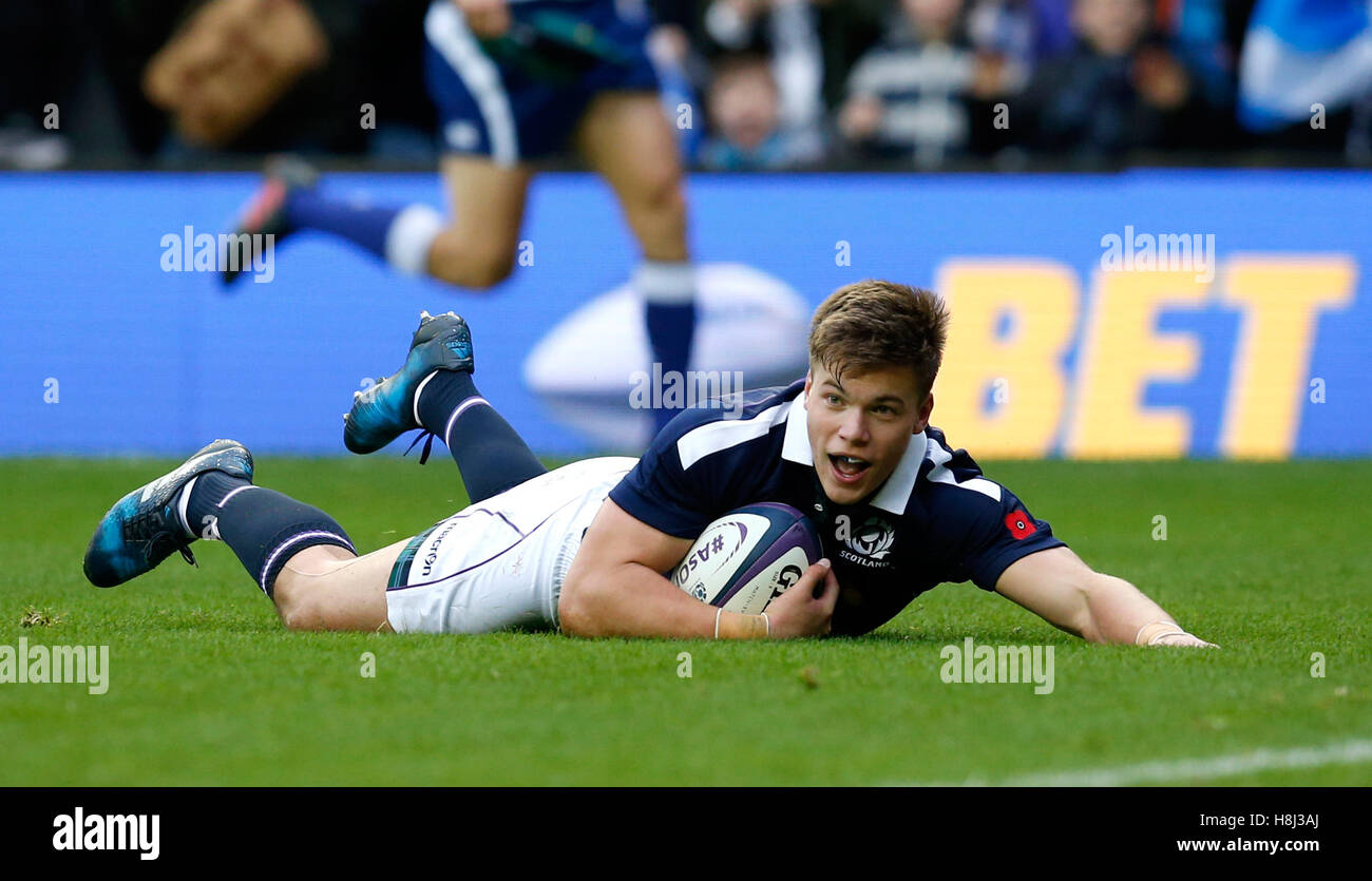 Scotland's Huw Jones scores his side second try during the Autumn ...