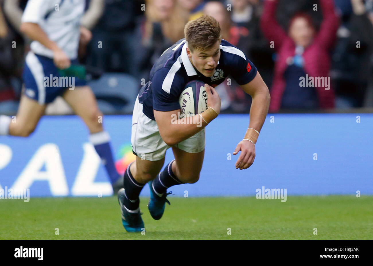 Scotland's Huw Jones scores his side second try during the Autumn ...