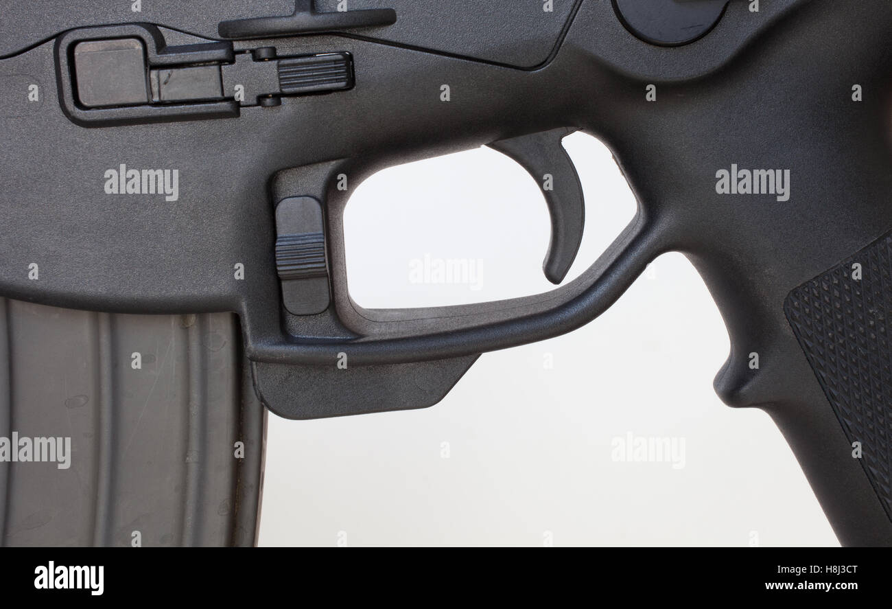Trigger, magazine and pistol gripo on a modern semi automatic rifle ...