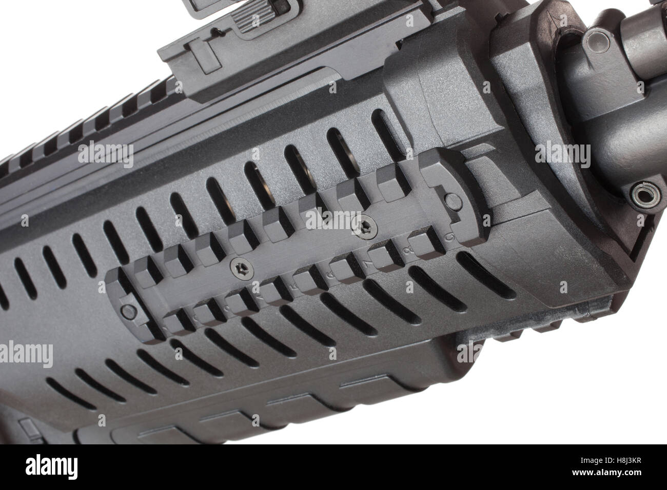 Side rail on the front of a black modern semi automatic rifle Stock ...
