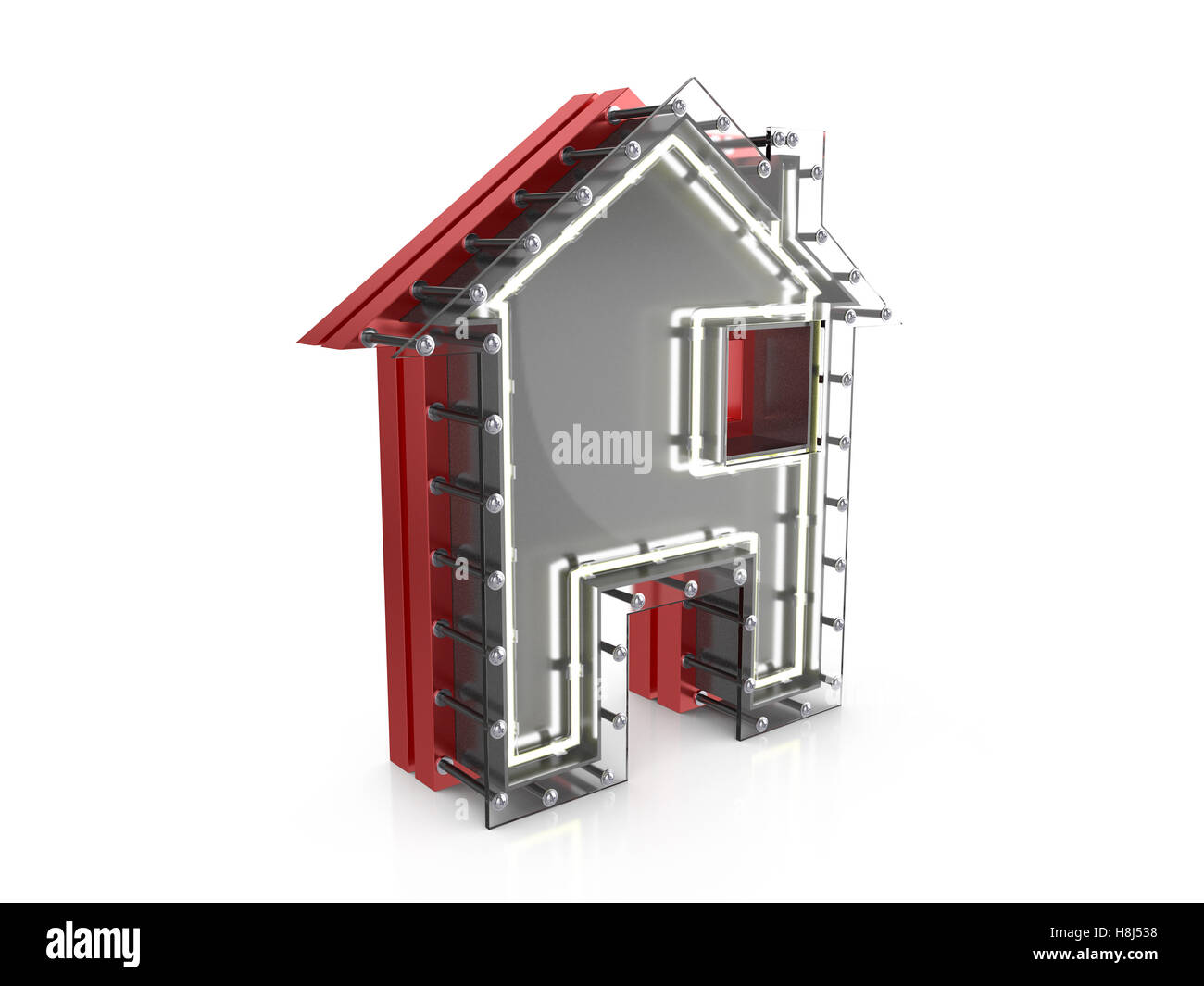 Neon house symbol on a white background. 3D illustration Stock Photo ...