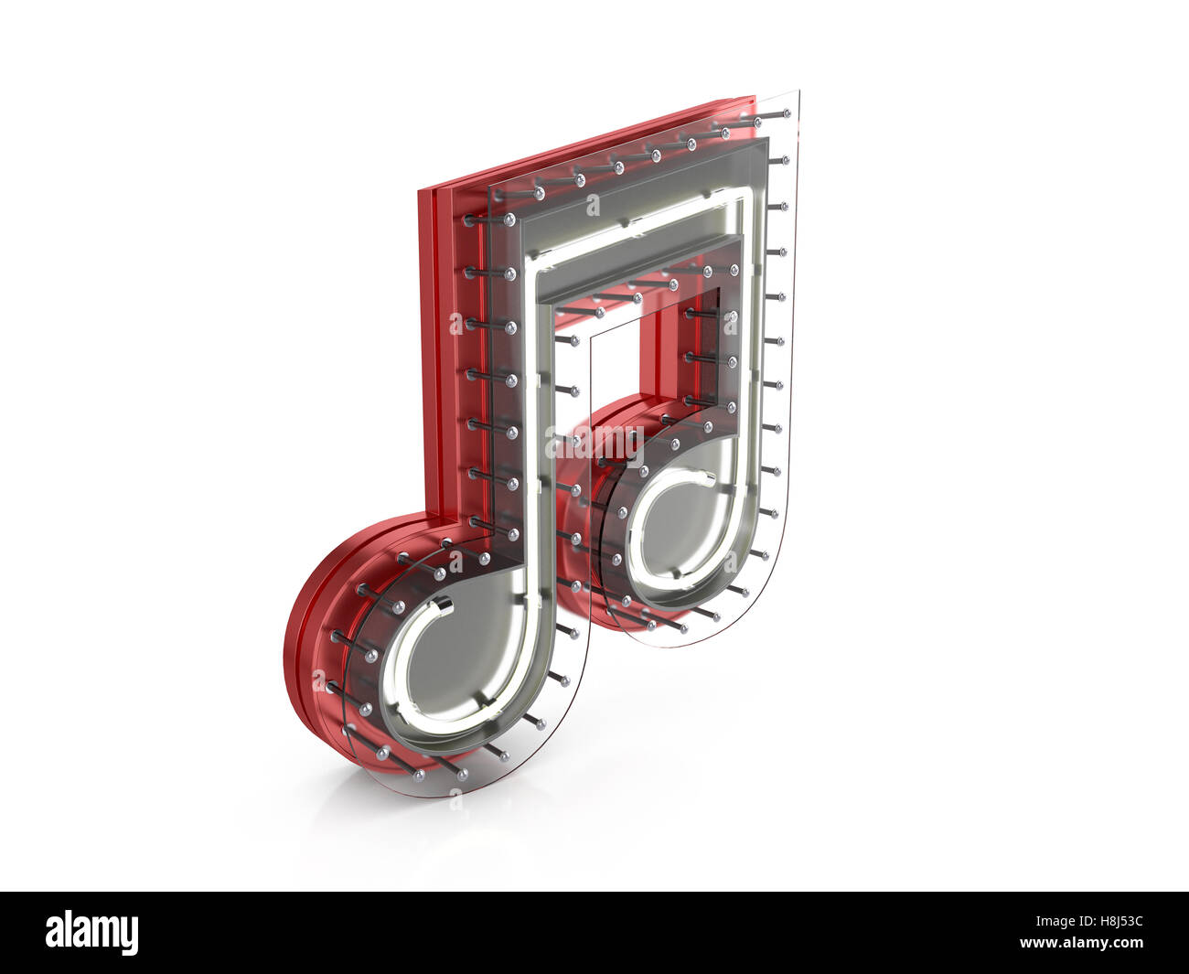 Neon music note symbol on a white background. 3D illustration Stock ...