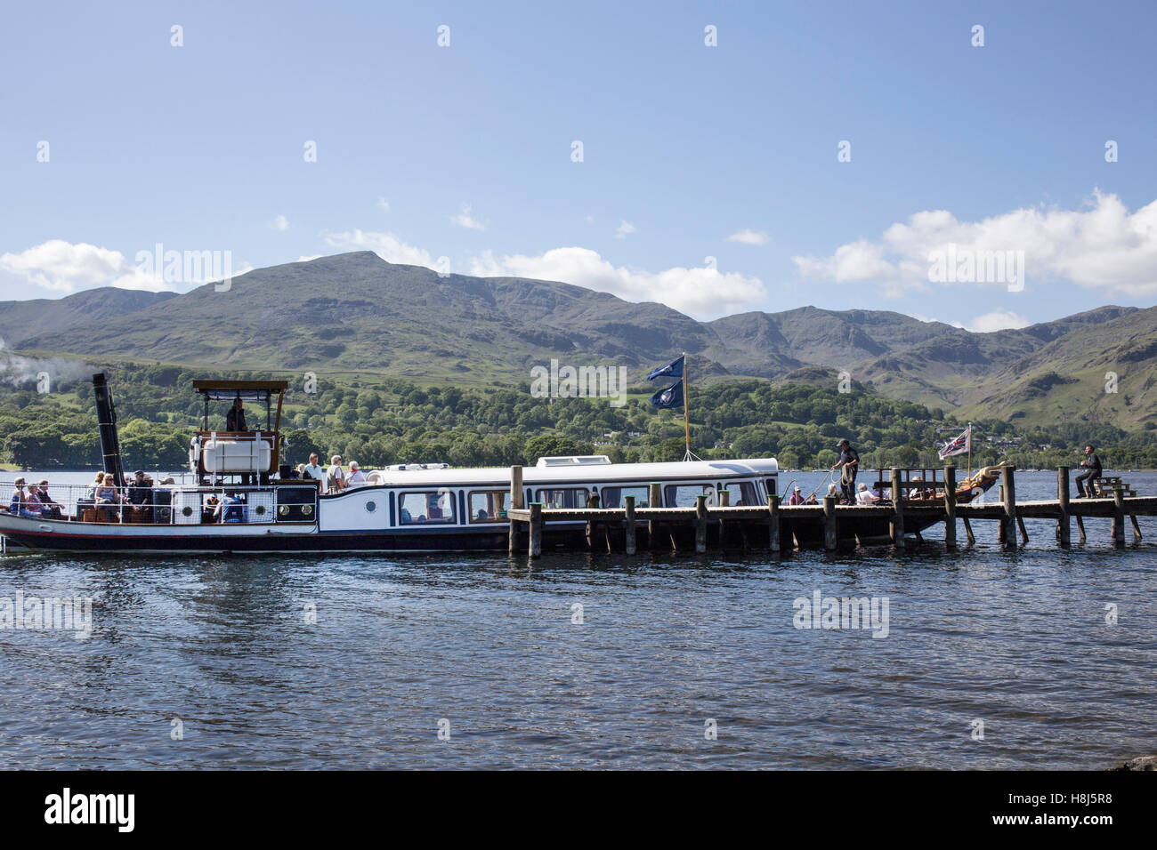 Steam Boat Gondola on Coniston Water, Cumbria, with Coniston Old Man ...