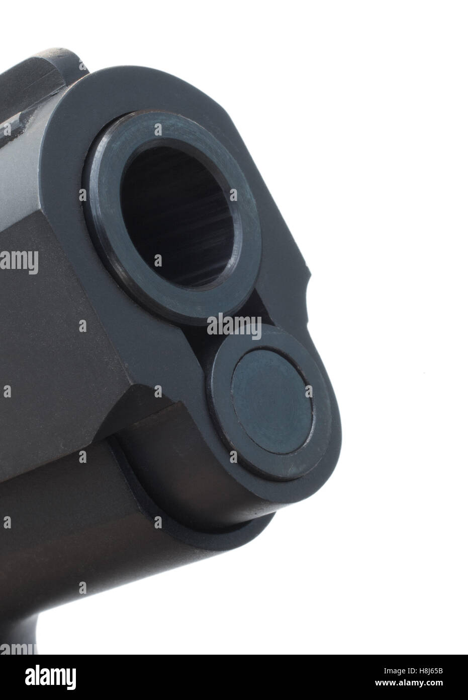 Muzzle end of a handgun isolated on white Stock Photo - Alamy