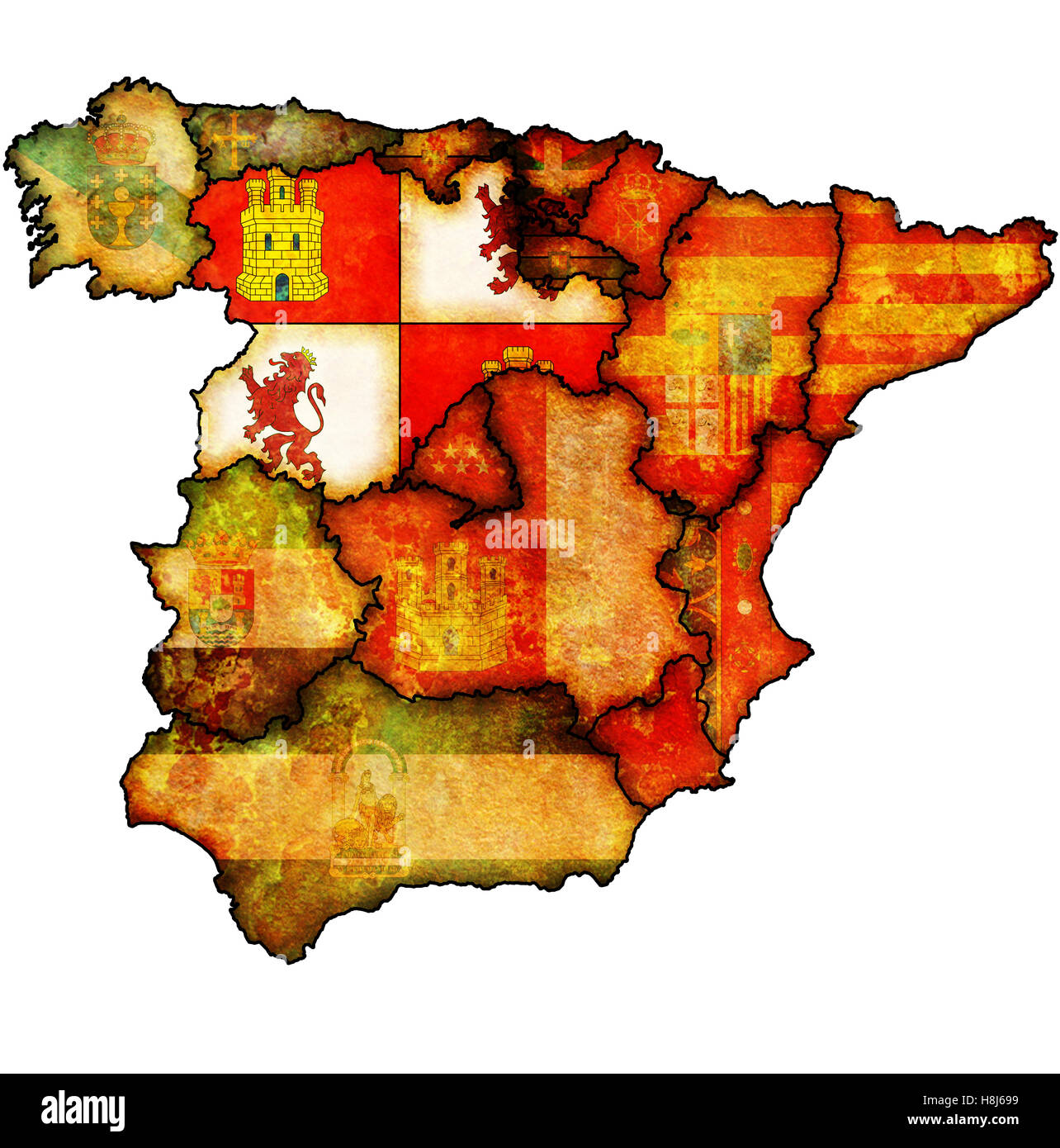 castilla and leon region on administration map of regions of spain with ...