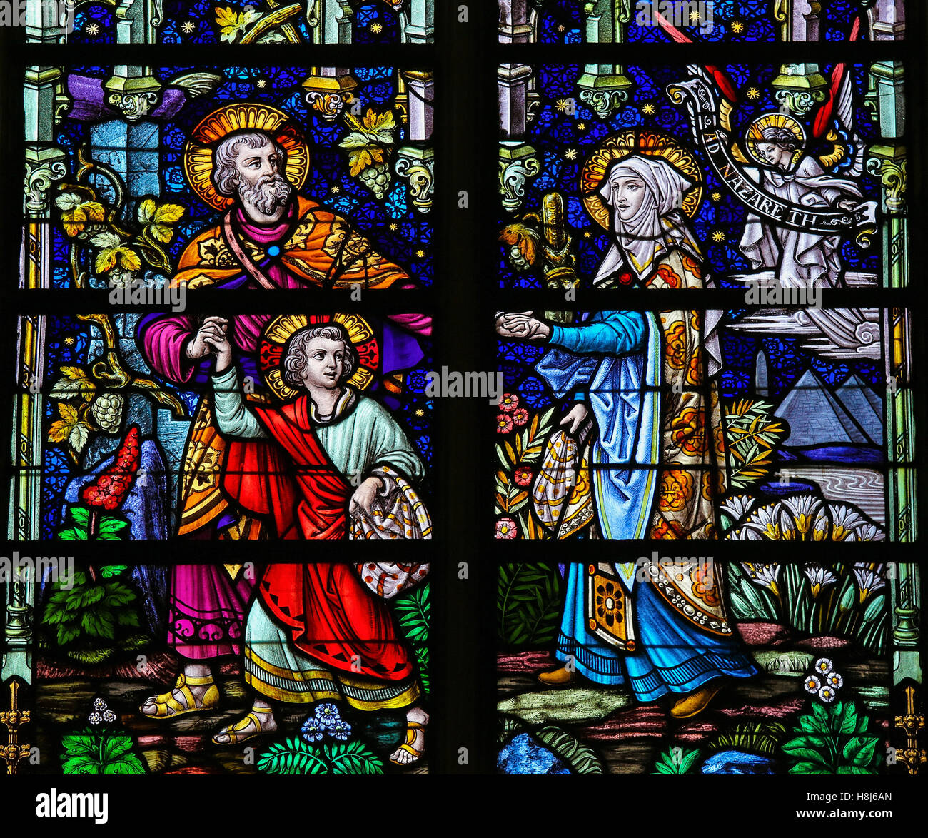 Stained Glass window depicting a scene in the Life of Saint Joseph, in ...
