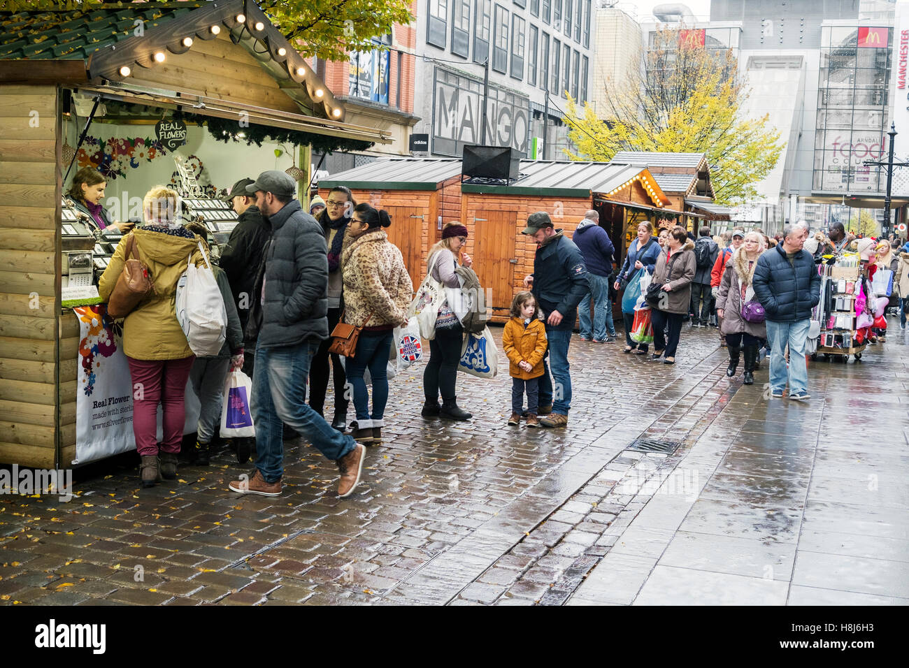 Temporary food stall as part of the Christmas markets in Manchester ...