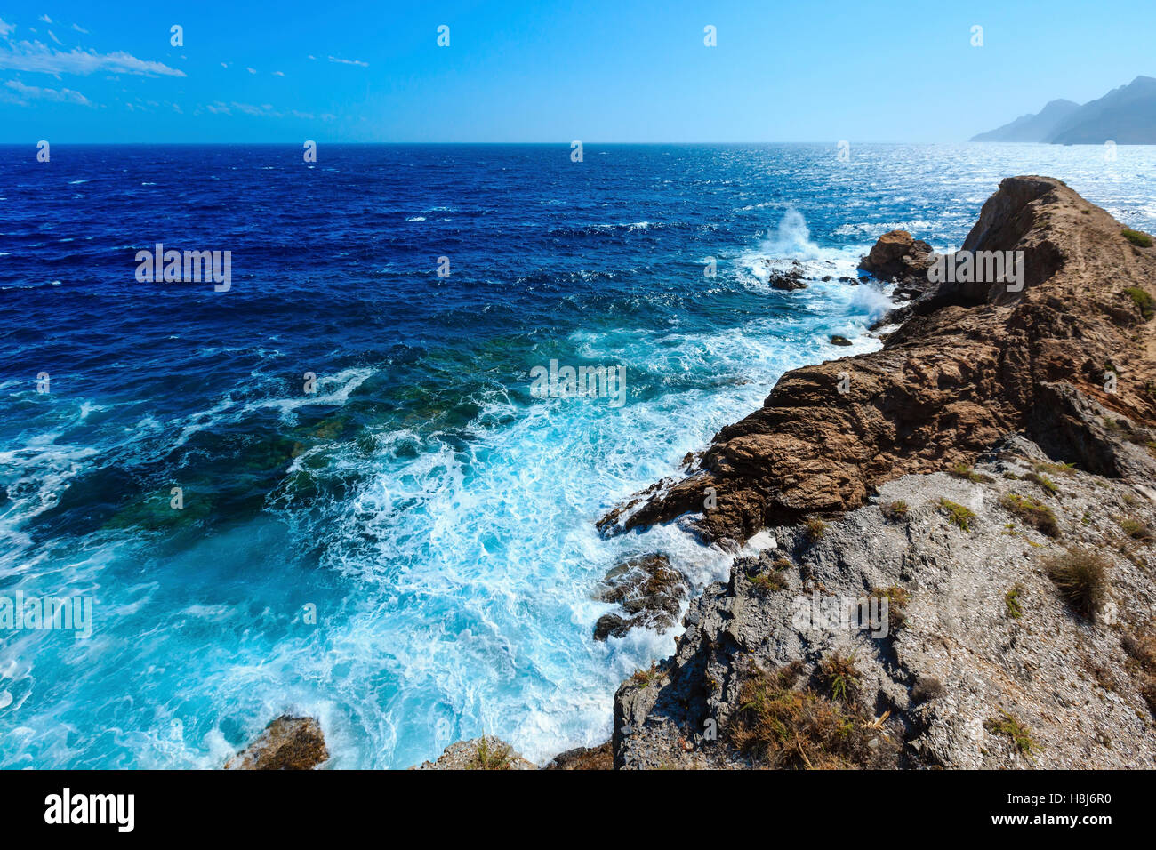 Mediterranean sea summer rocky coast view (Portman, Costa Blanca, Spain ...