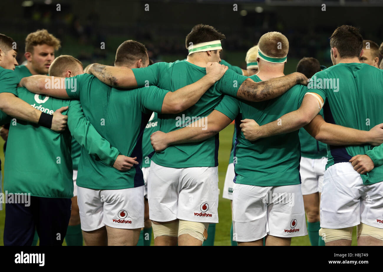 Ireland team huddle before the Autumn International match at the Aviva ...