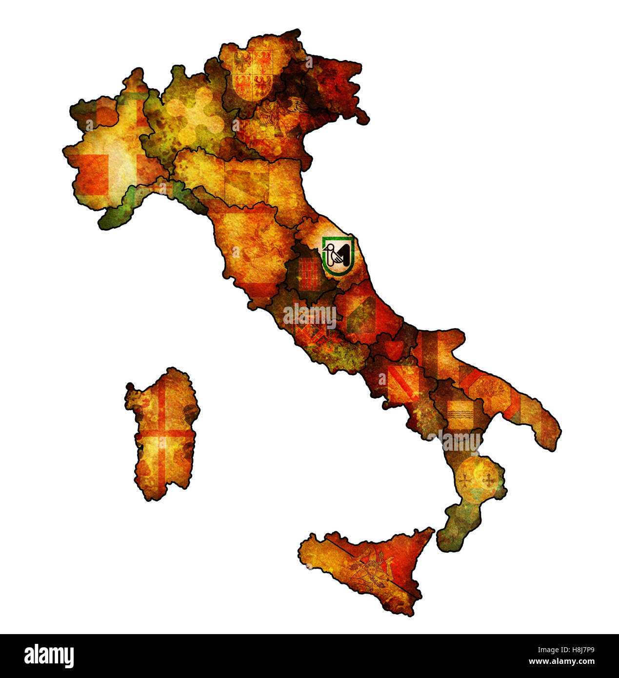 marche region on administration map of italy with flags Stock Photo - Alamy