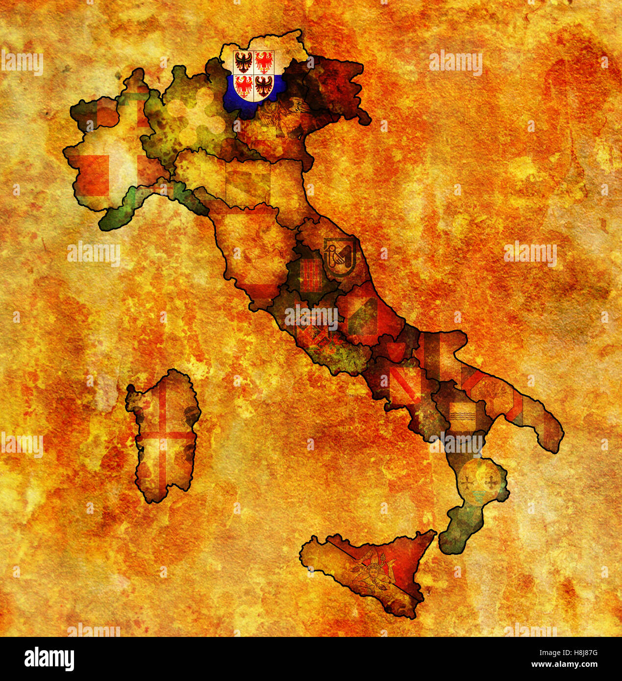 south tyrol region on administration map of italy with flags Stock ...