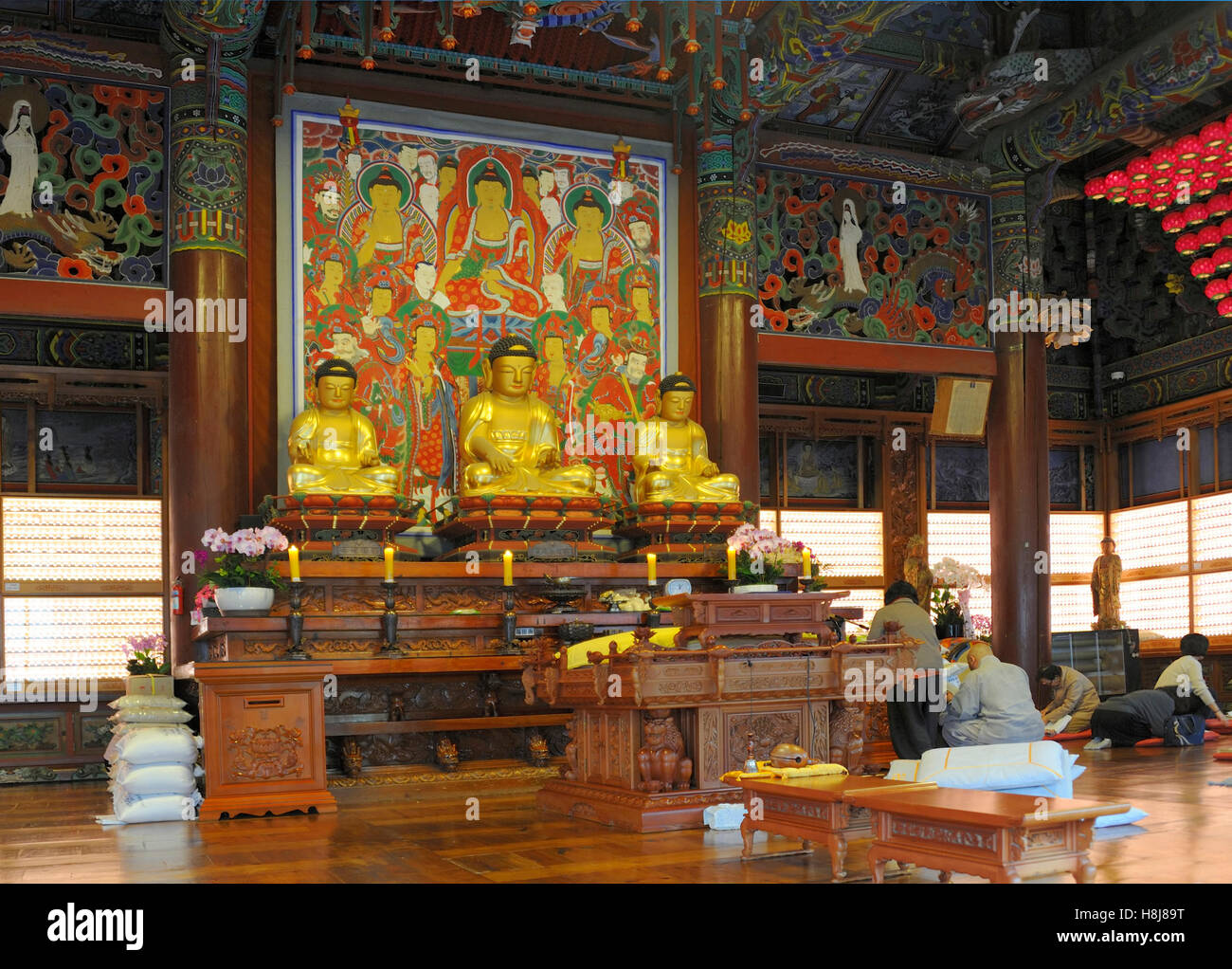 Seoul, South Korea-November 13, 2015; Interior of the Bongeunsa temple ...