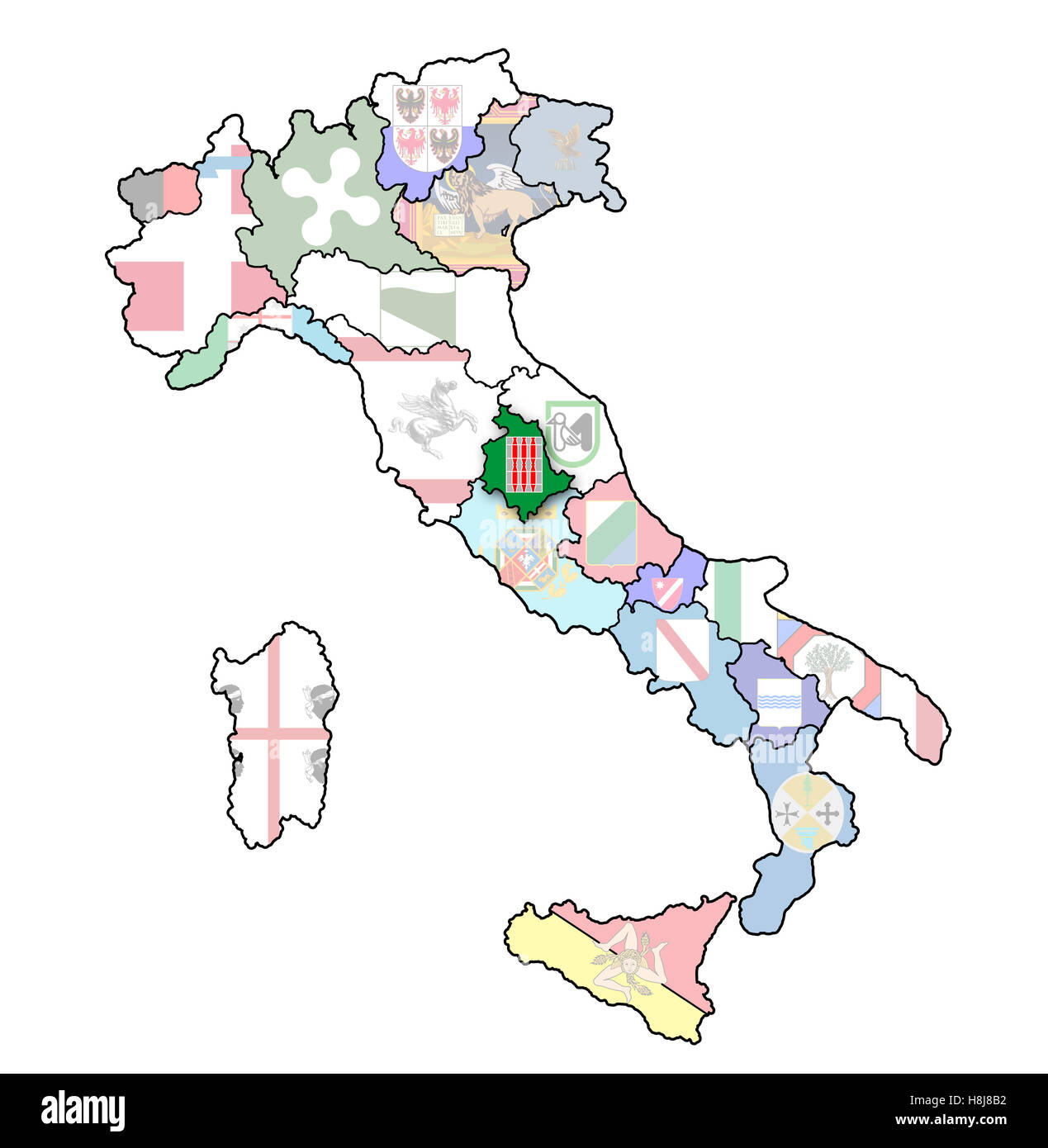 umbria region on administration map of italy with flags Stock Photo - Alamy