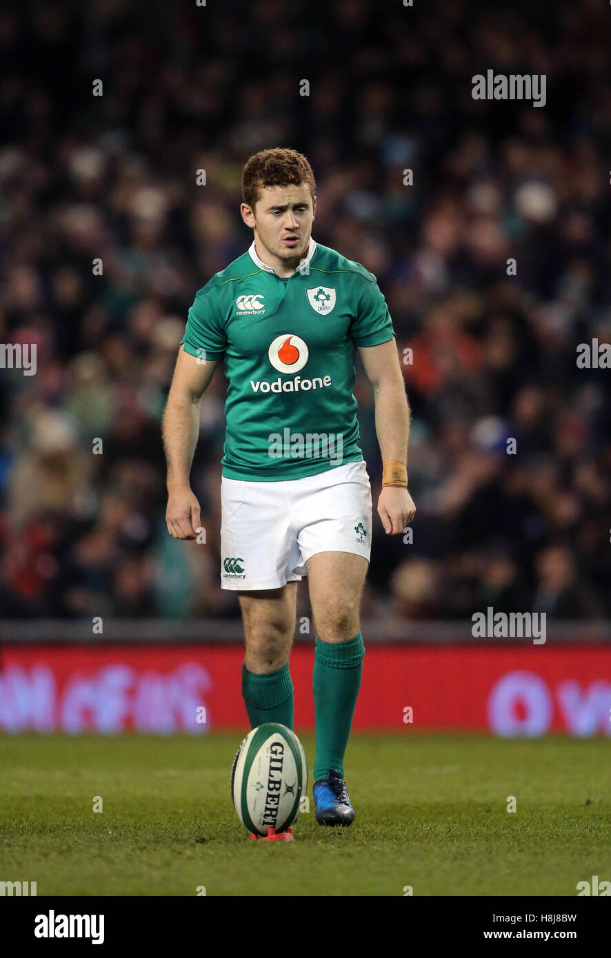 Ireland's Paddy Jackson lines up a kick during the Autumn International ...