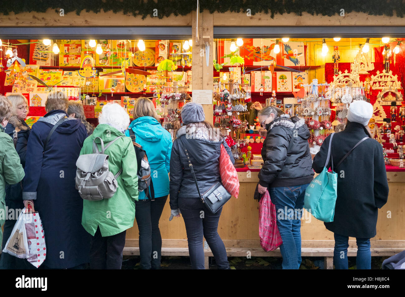 Temporary food stalls as part of the Christmas markets in Manchester ...