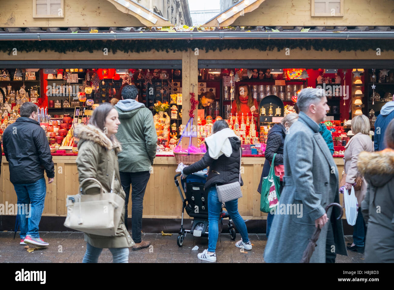 Temporary food stalls as part of the Christmas markets in Manchester ...