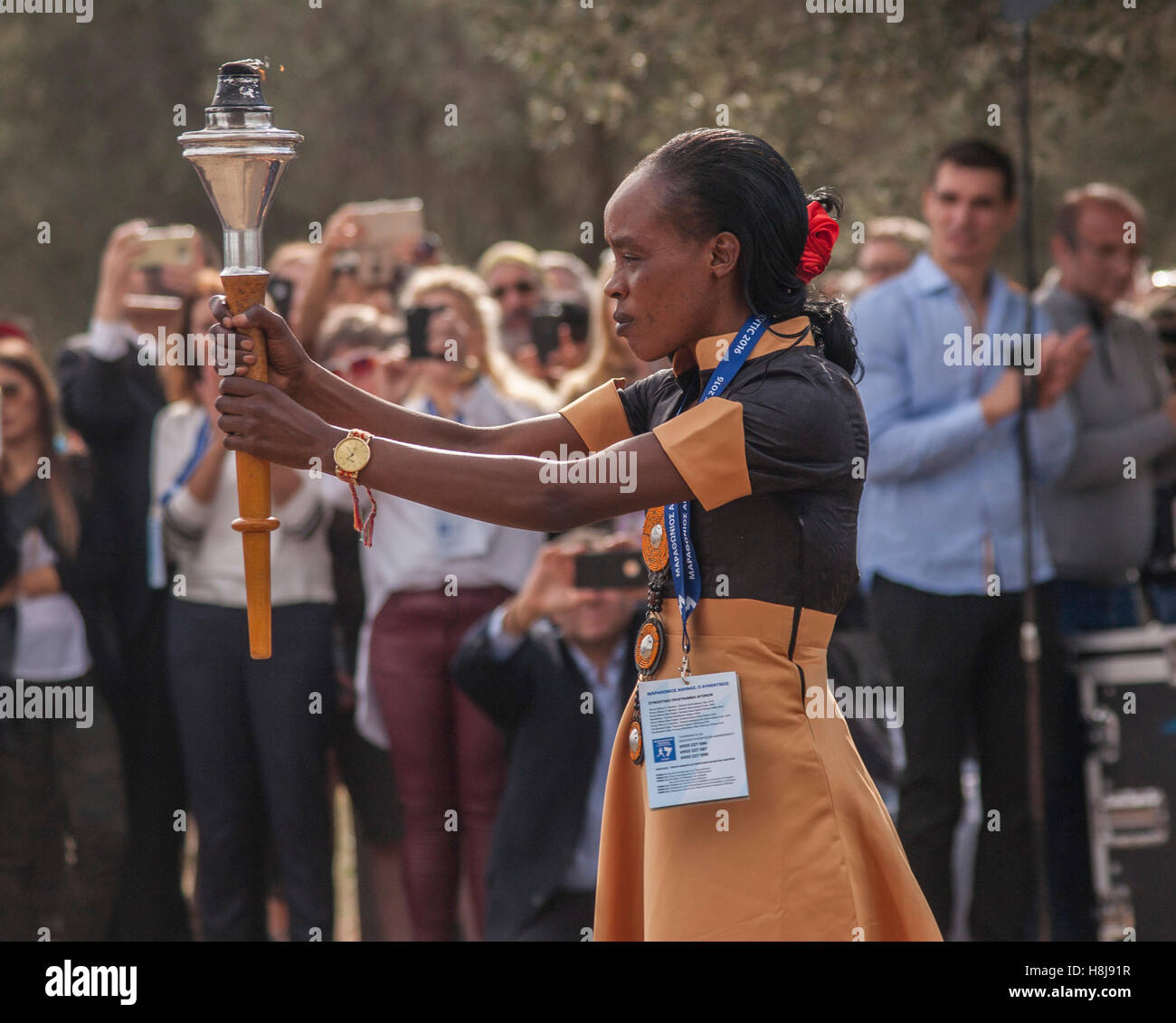 Marathonas, Greece. 12th Nov, 2016. First Torch bearer Jemima Sumgong ...