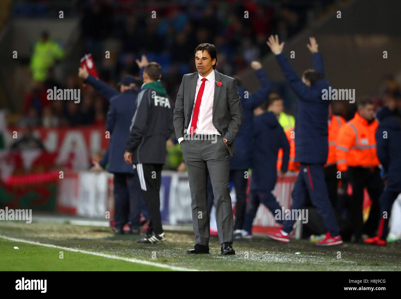 Wales Manager look dejected after the final whistle of the 2018 FIFA ...