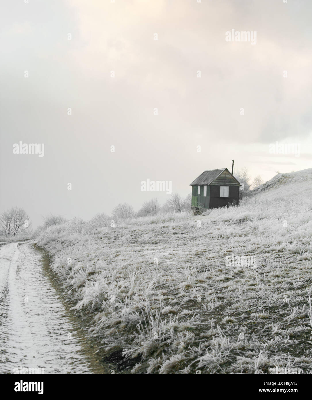 Lonely house on mountain winter scene Stock Photo - Alamy