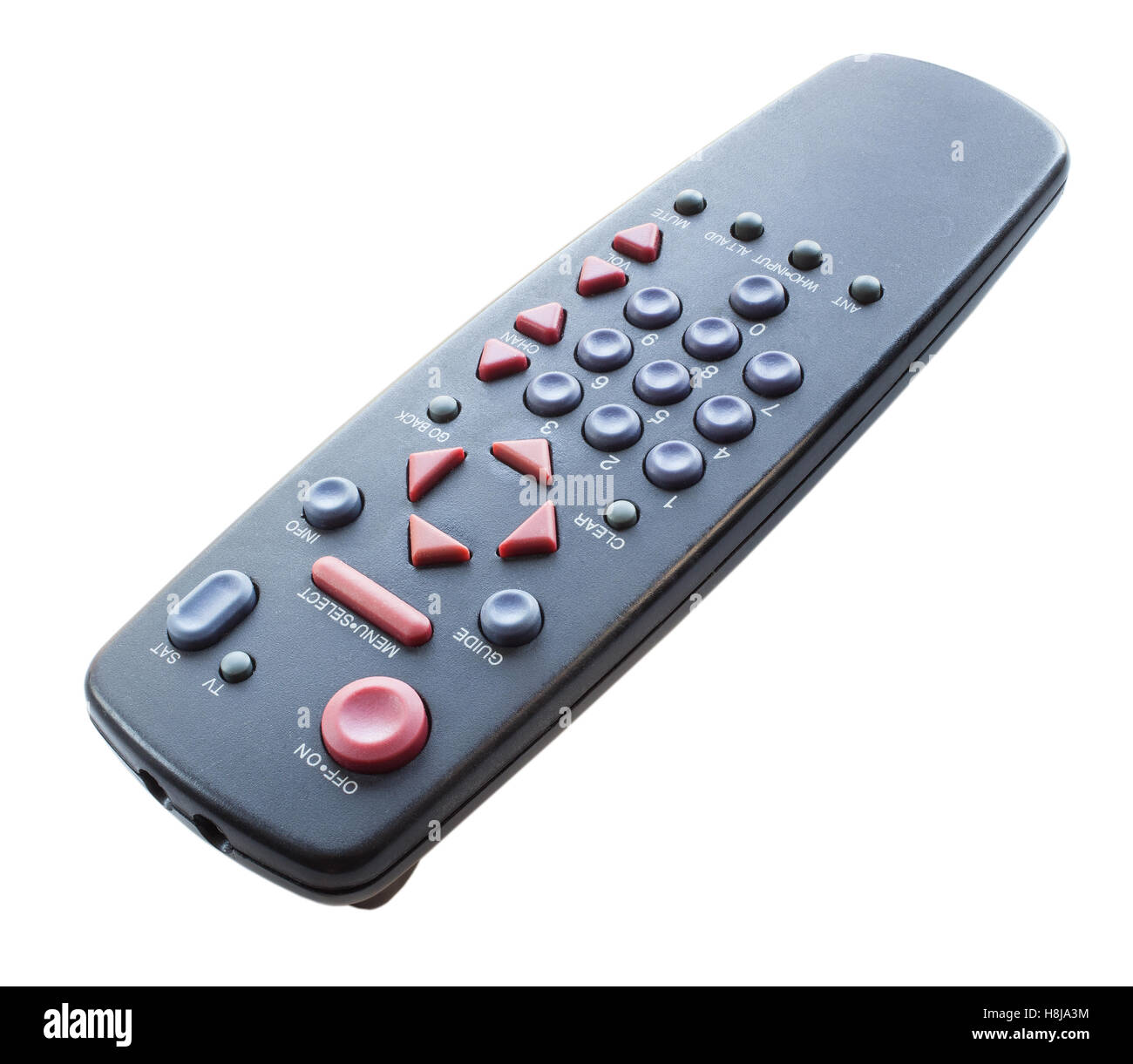 Black television and satellite remote control isolated on white Stock ...