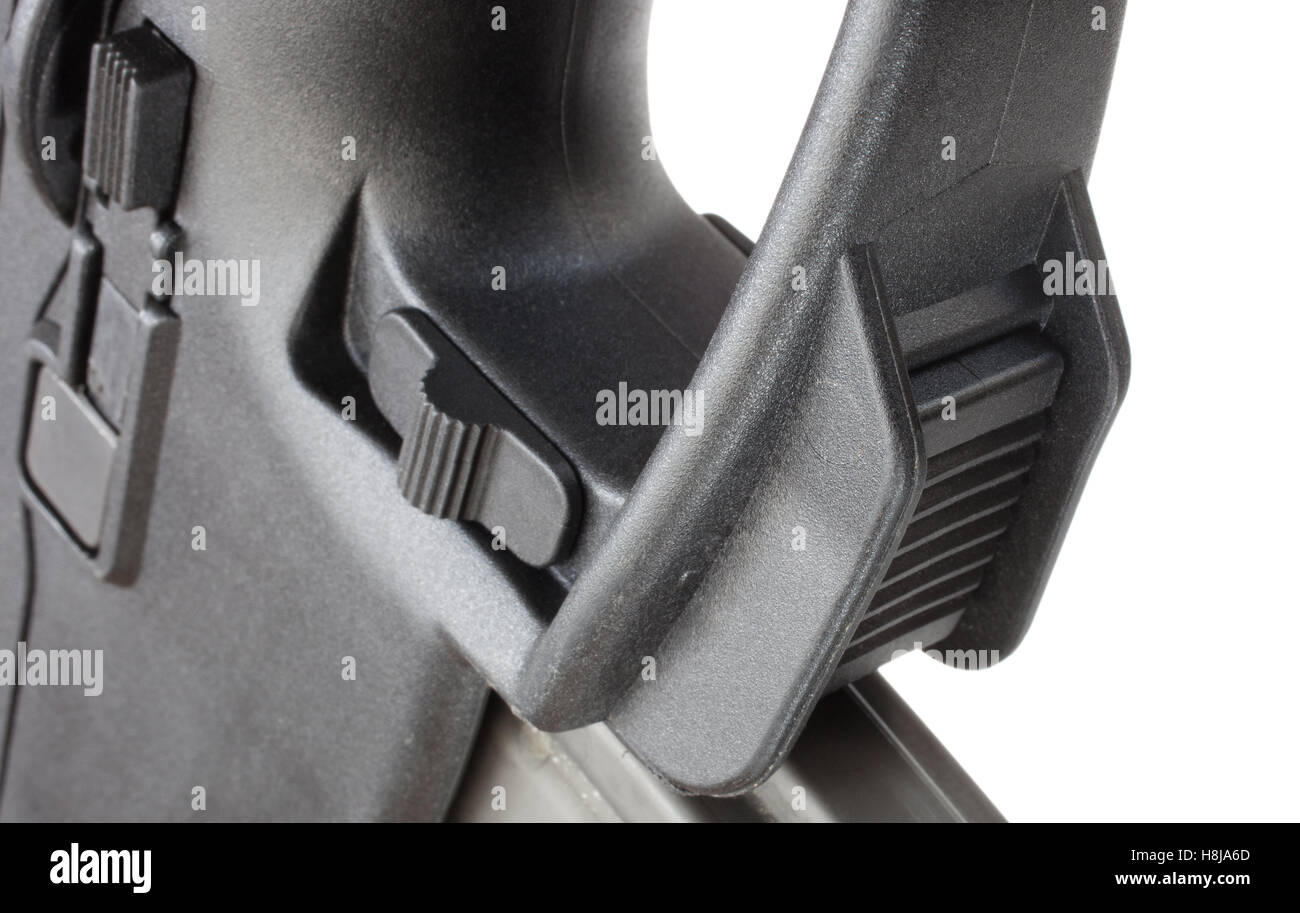 Button used to hold the bolt back on a semi automatic rifle Stock Photo ...