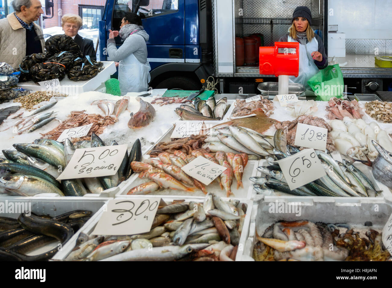 Fresh Fish Market Stall in Monza Stock Photo - Alamy