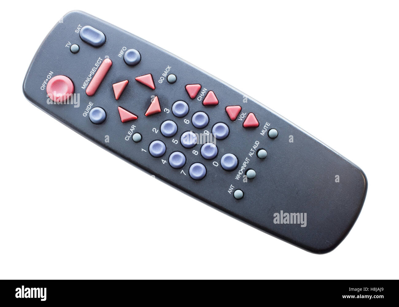 Black remote control for a TV and satellite isolated on white Stock ...