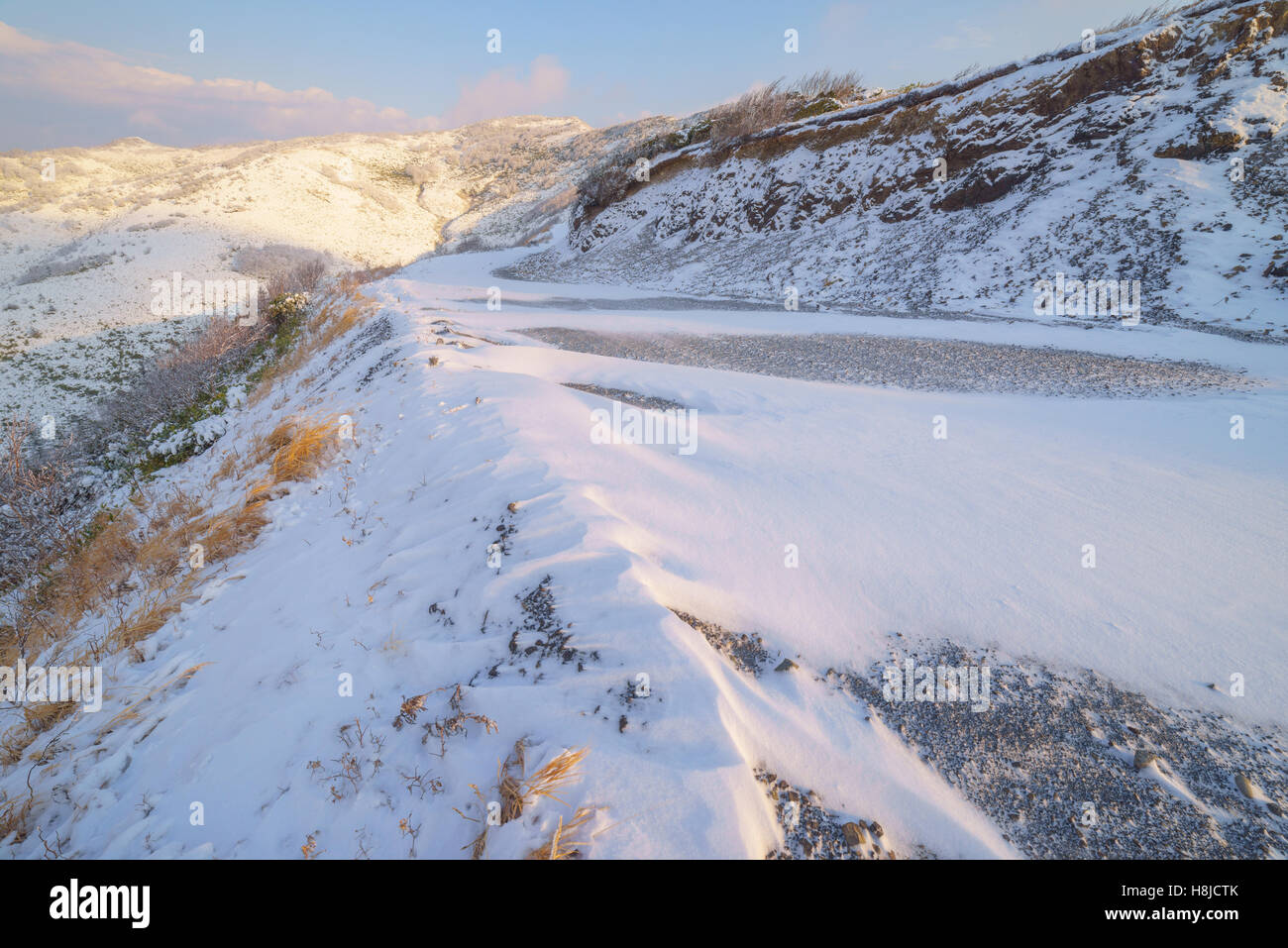 Winter mountain road through the pass, Sakhalin island, Russia Stock ...