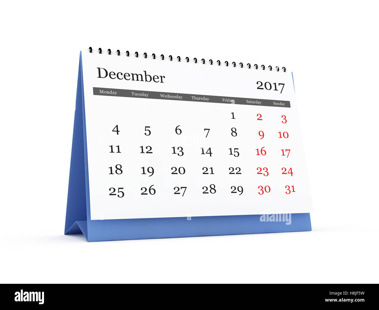 Montly desk calendar, December month, 2017 year, isolated on white ...