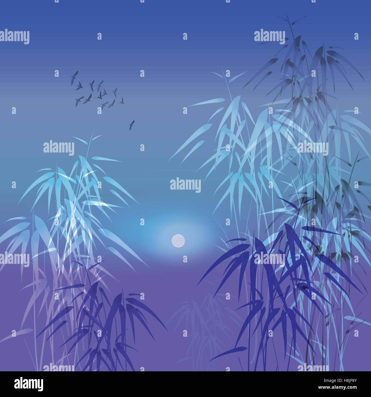 Bamboo trees in moonlight vector illustration Stock Vector Image & Art ...