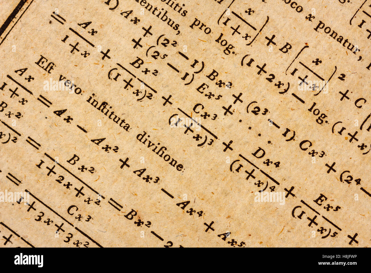 Closeup of a page of a 200 years old mathematics book with complex ...