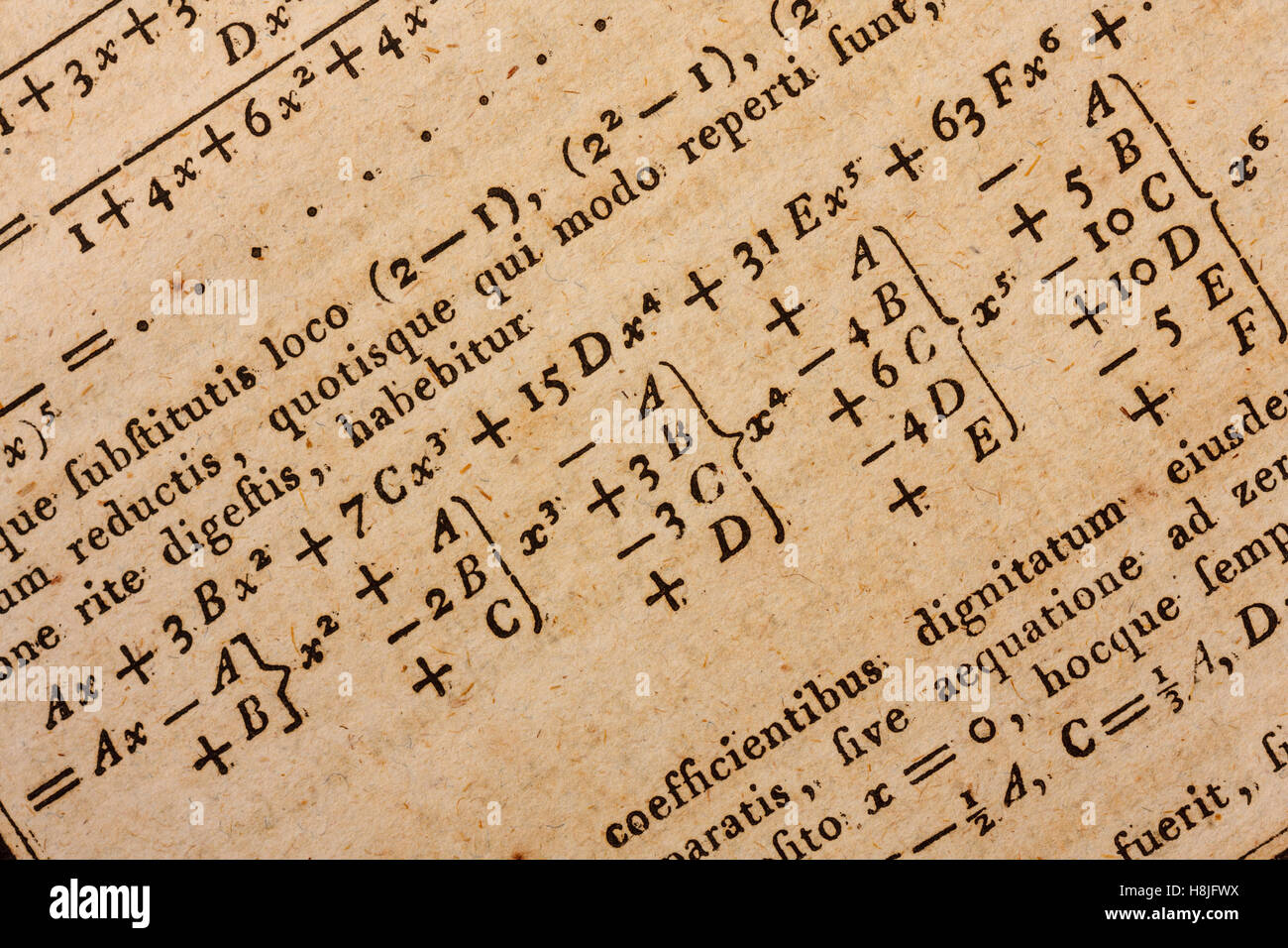 Closeup of a page of a 200 years old mathematics book with complex ...
