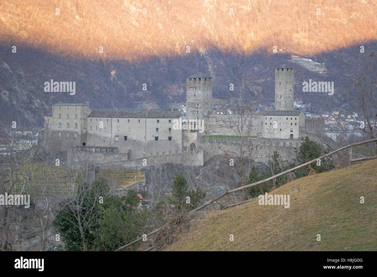 View of the Castelgrande castle, in Bellinzona, Ticino, Switzerland ...