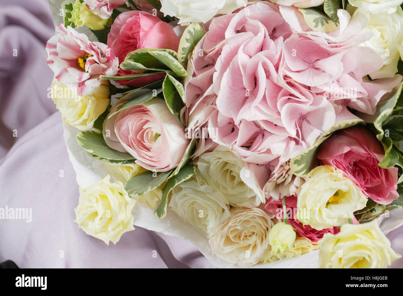 close-up beautiful bouquet made of different flowers. colorful color ...