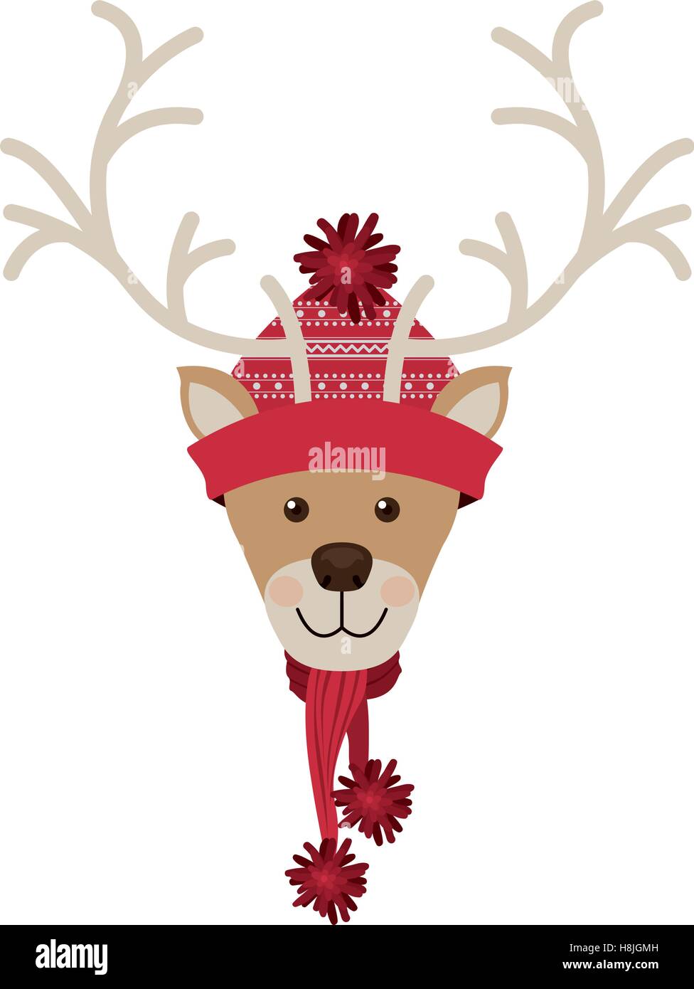 reindeer head with christmas woolen hat red vector illustration Stock ...
