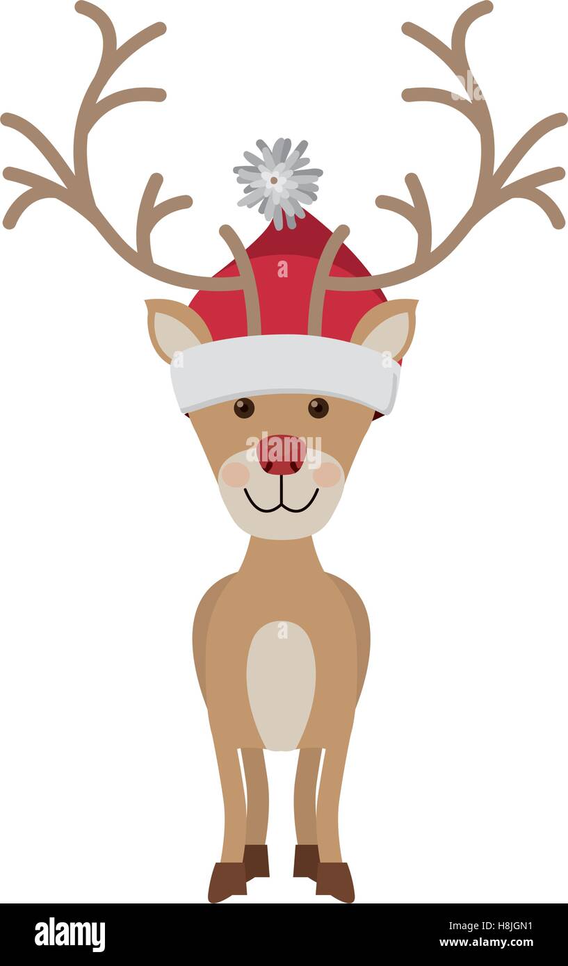 reindeer front pose with christmas woolen hat vector illustration Stock ...