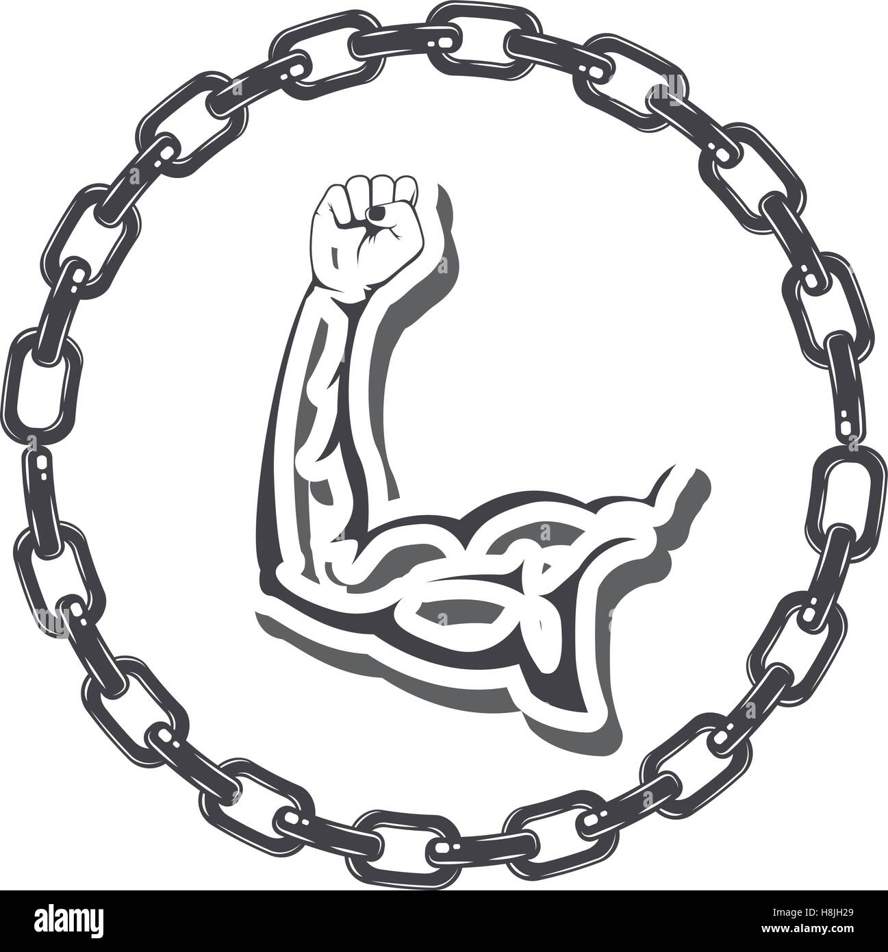 border with chain inside a silhouette muscular arm vector illustration ...