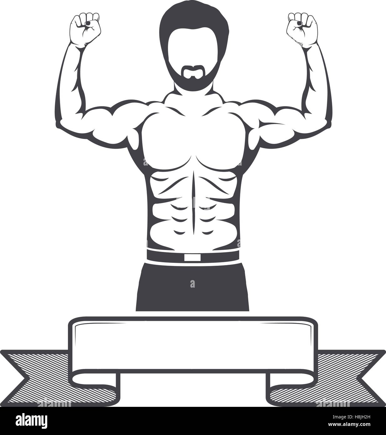 silhouette half body muscle man with label vector illustration Stock ...