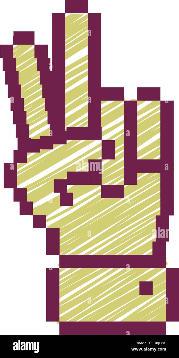 pixelated hand with peace and love symbol and striped vector ...