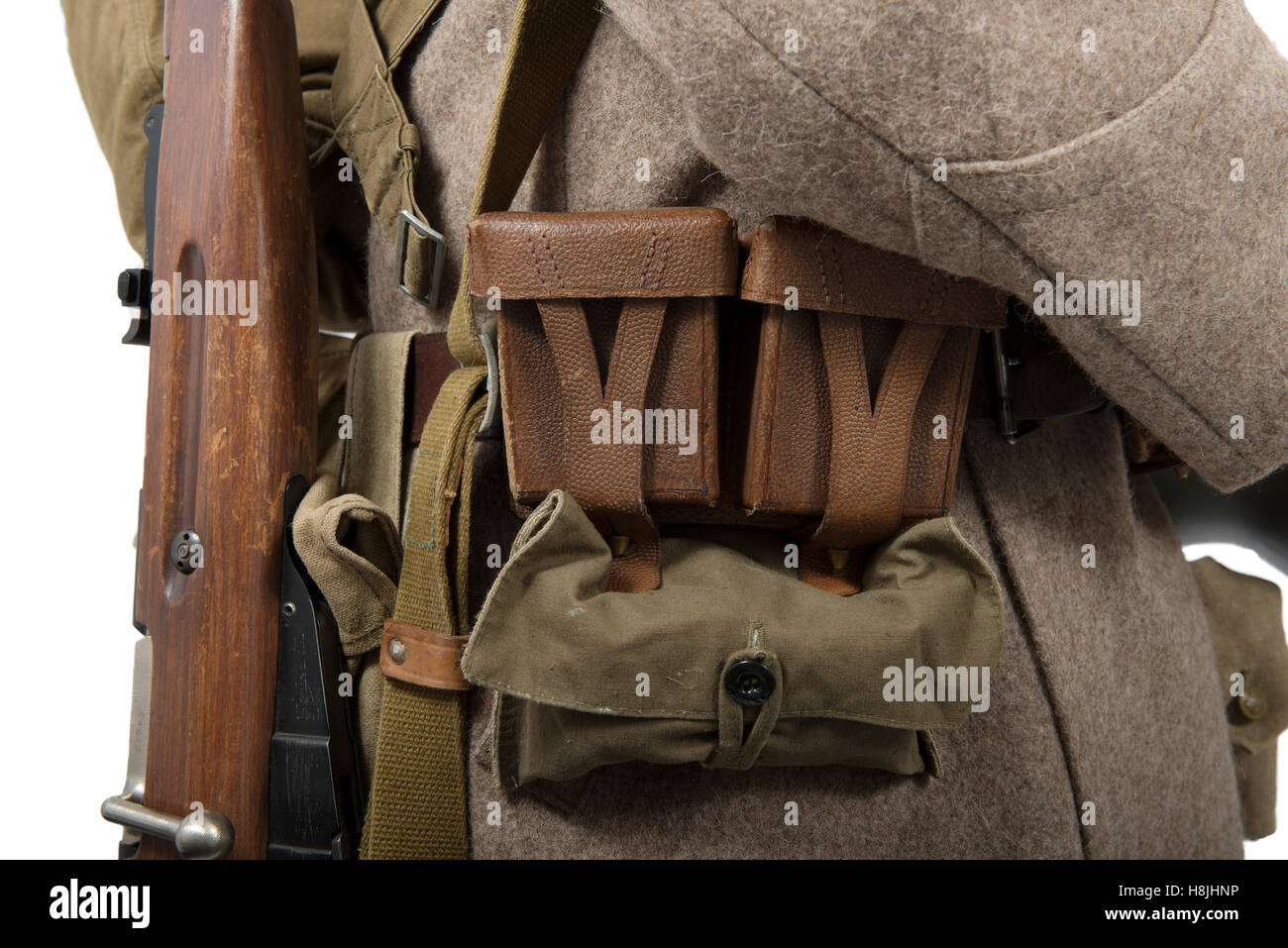 detail of military equipment of soviet soldier on white background ...