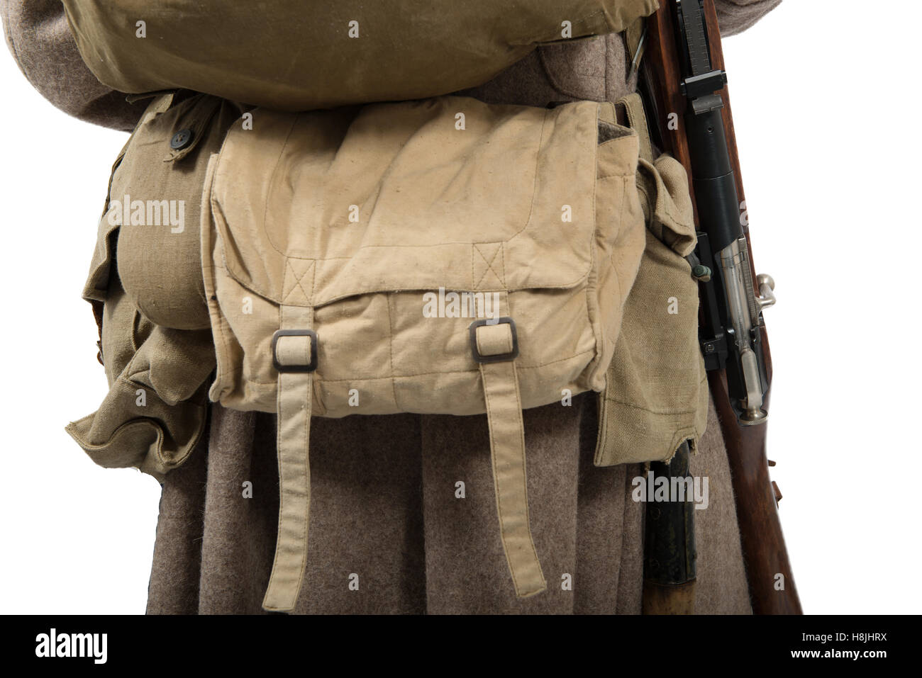detail of military equipment of soviet soldier on white background ...