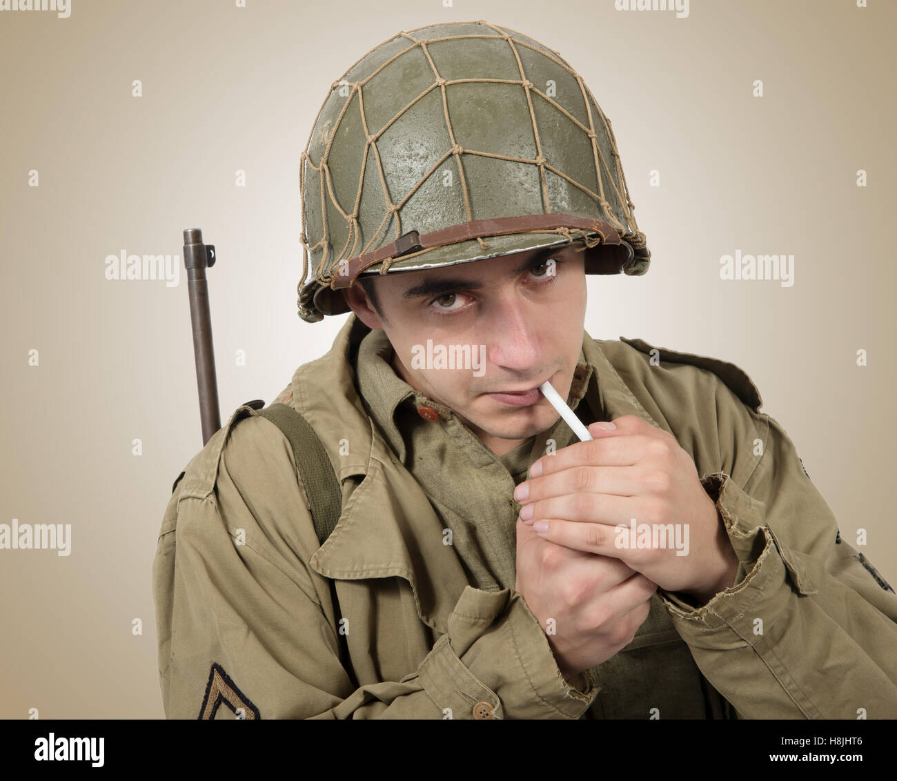young American soldier smoke a cigarette, world war two Stock Photo - Alamy