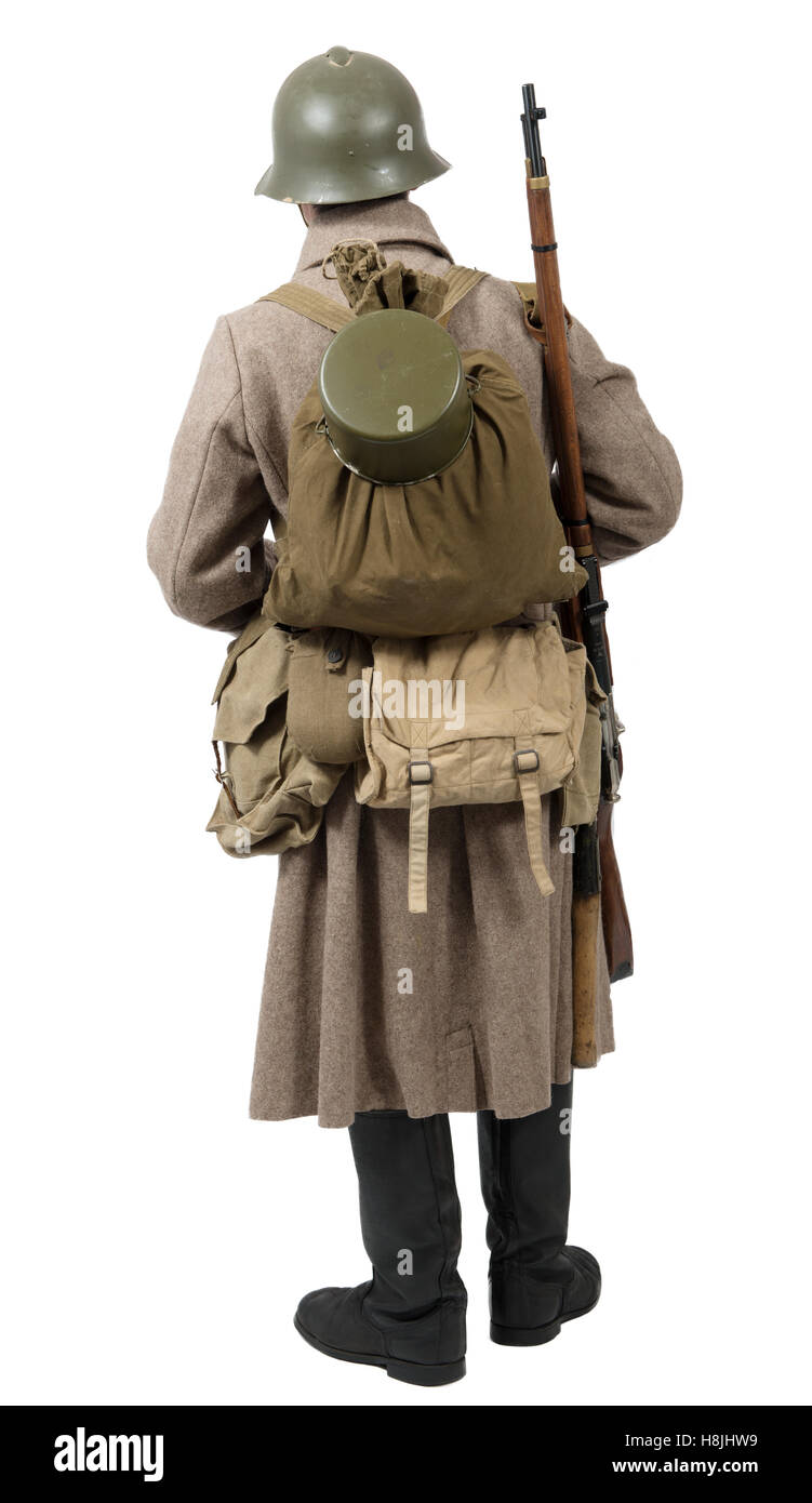 young Soviet soldier with winter uniform, wwii; isolated on the white ...