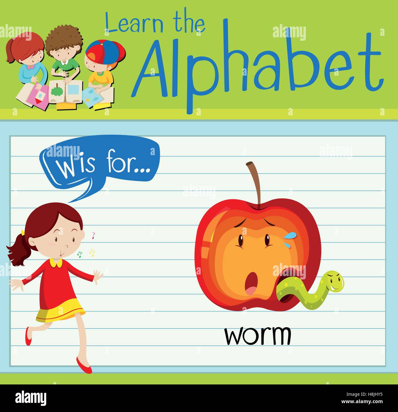 Flashcard letter W is for worm illustration Stock Vector Image & Art ...