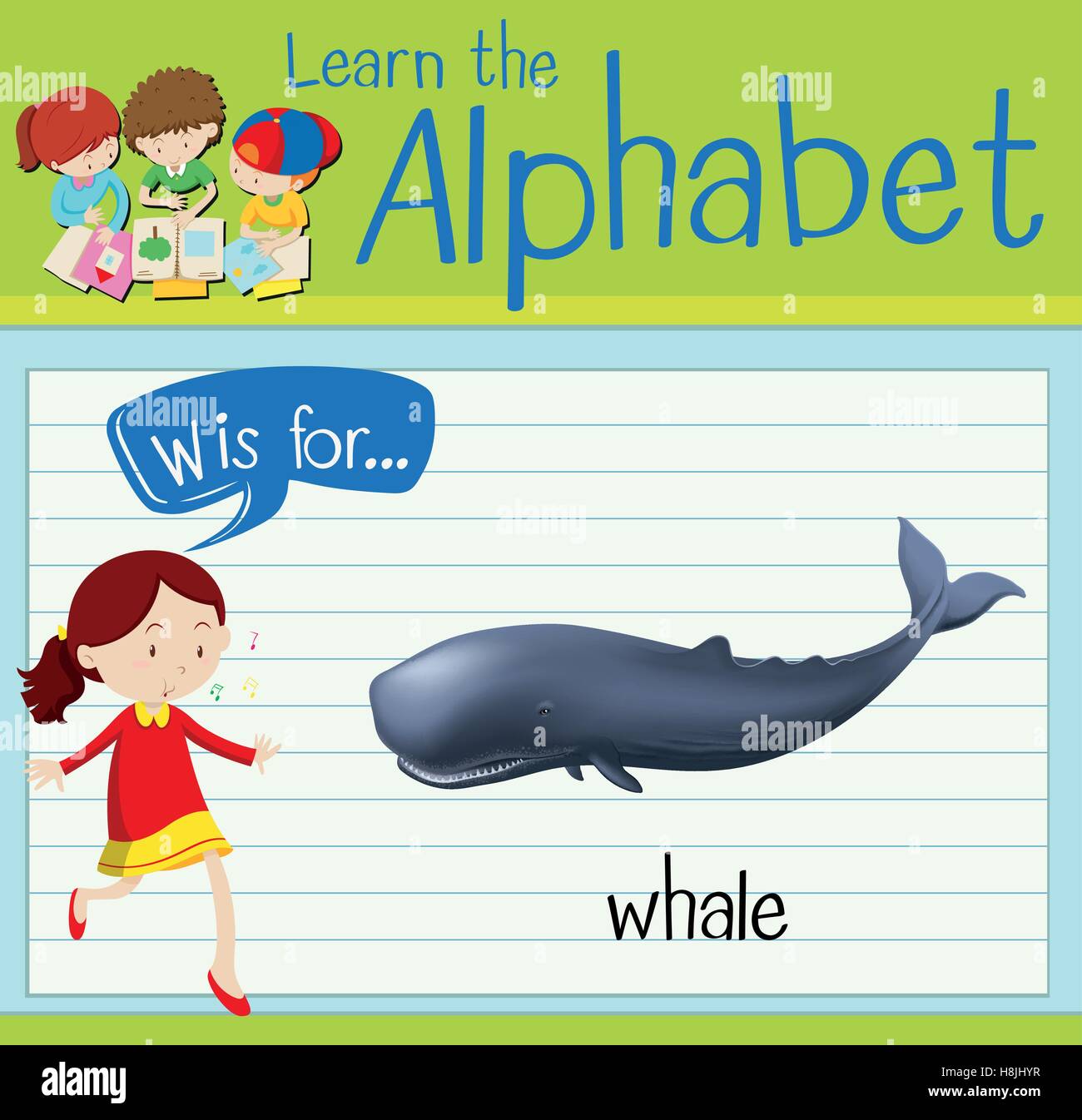 Flashcard letter W is for whale illustration Stock Vector Image & Art ...